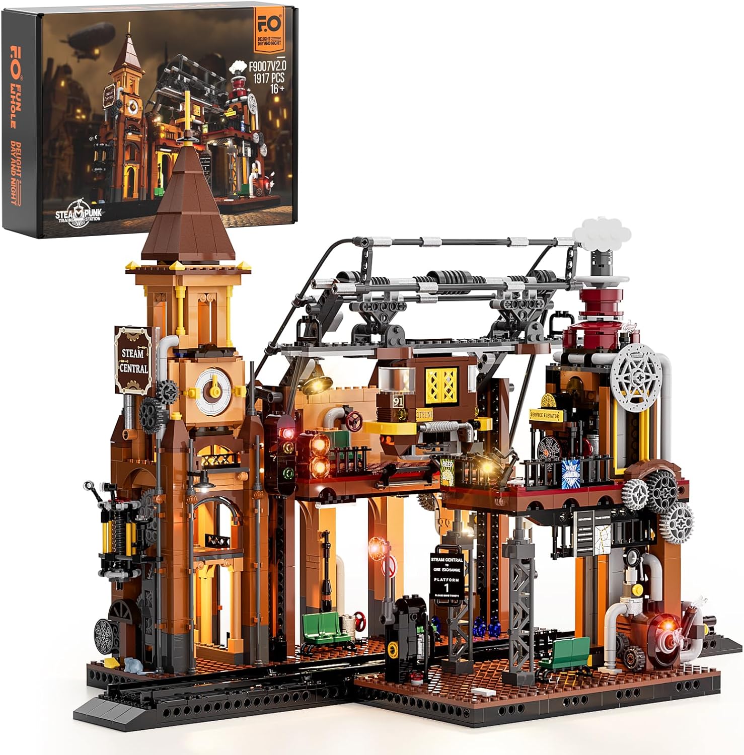 FUNWHOLE F9007 Steampunk Bahnhof - Trainstation - klemmbausteinshop.ch
