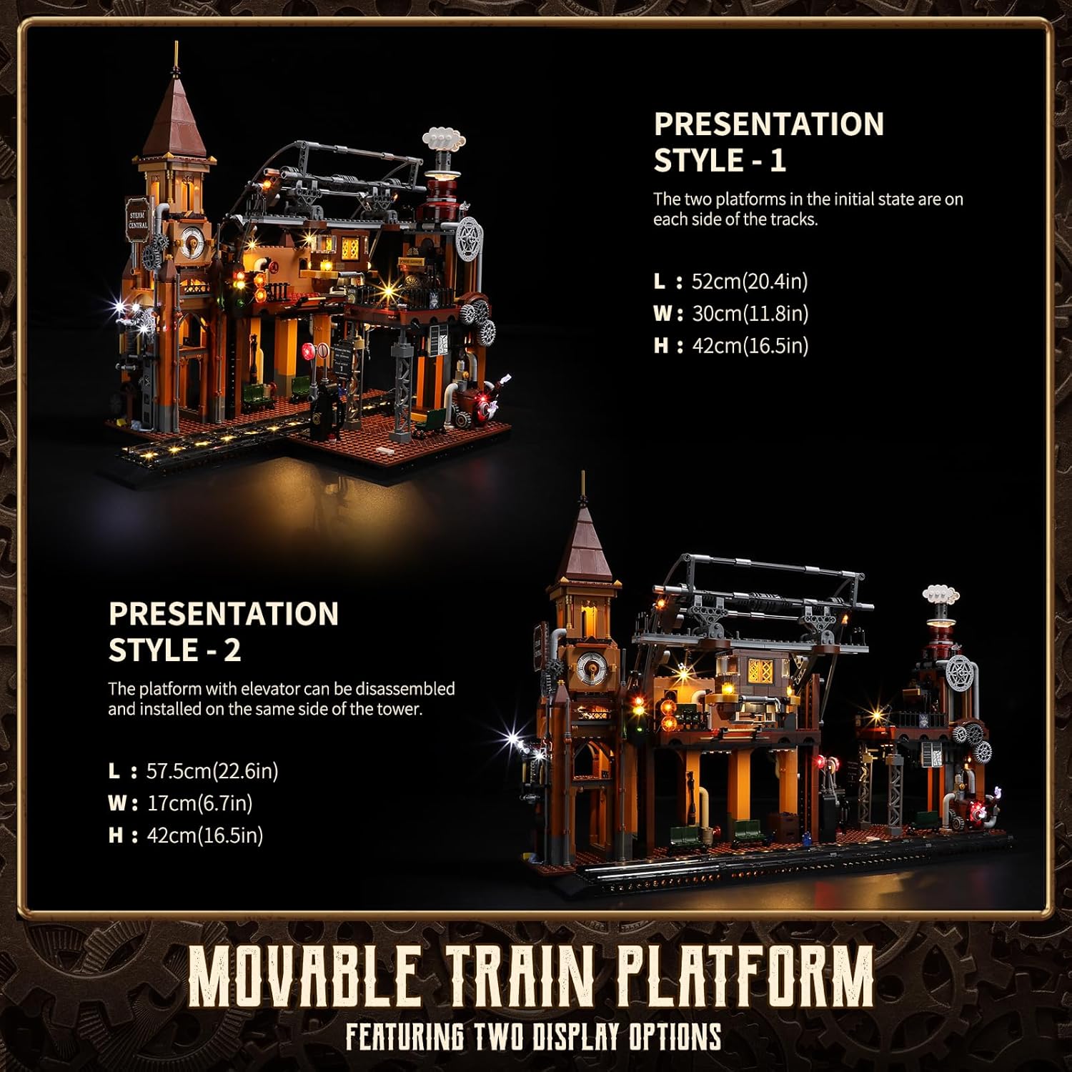 FUNWHOLE F9007 Steampunk Bahnhof - Trainstation - klemmbausteinshop.ch