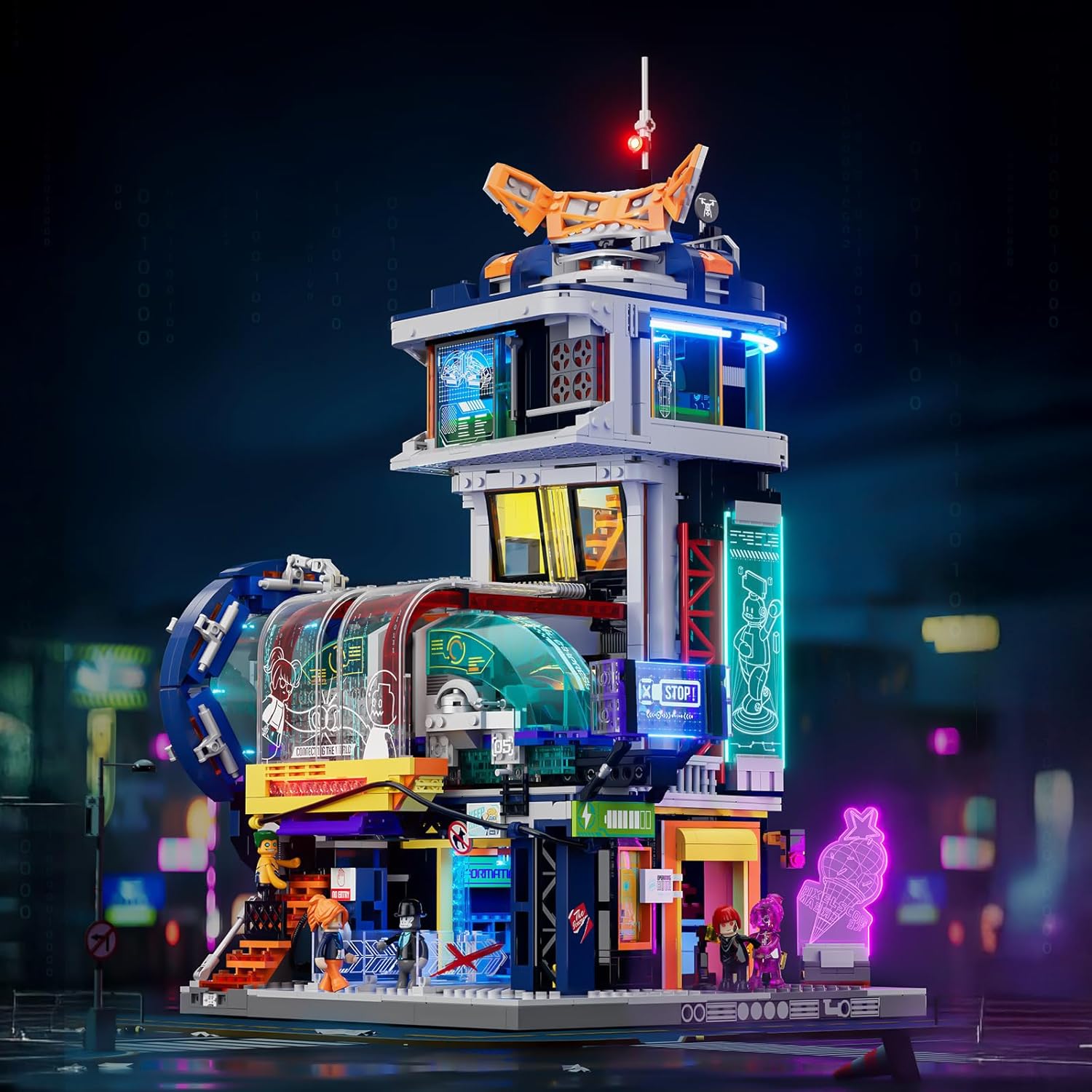 Lumibricks Funwhole L9098 Floating Train Station Cyberpunk Neoncity ...